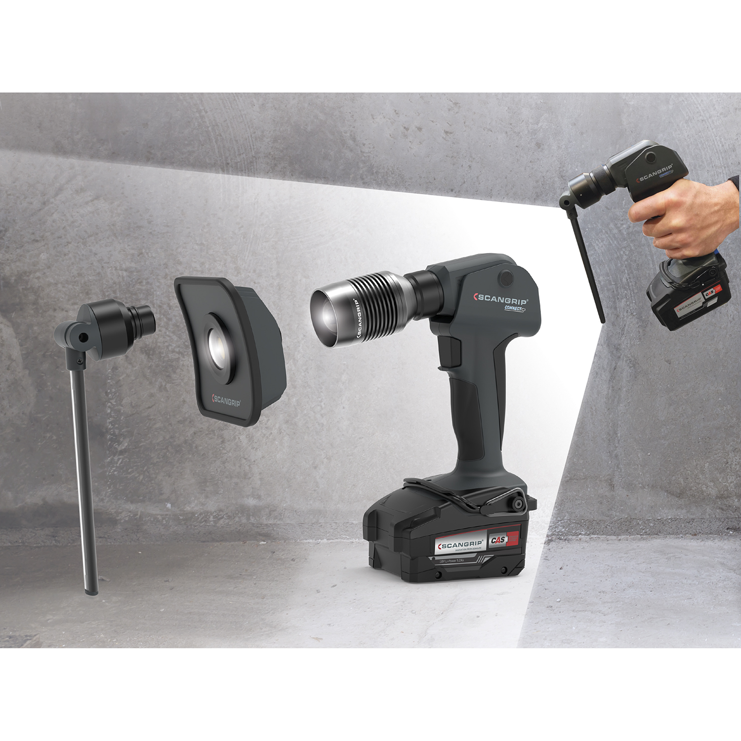 Hand-held work light with 750 lumen flex head light